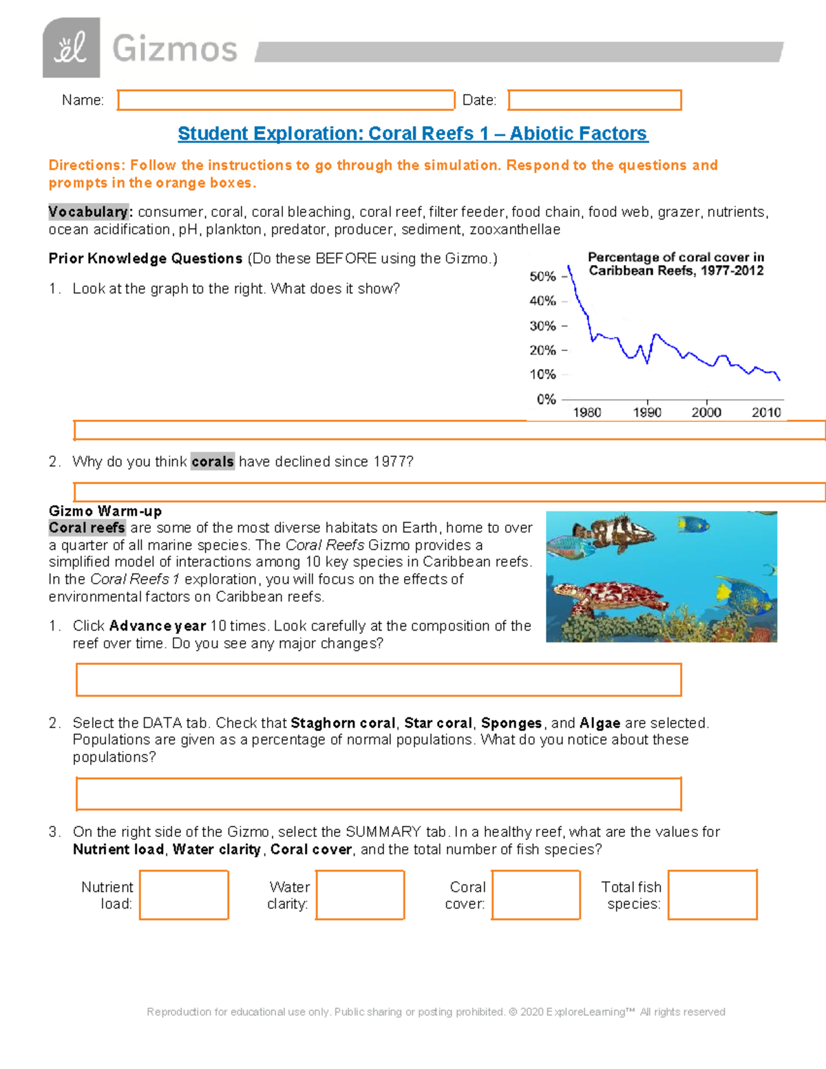 Coral Reef 1SE - Land Use - Name: Date: Student Exploration: Coral ...