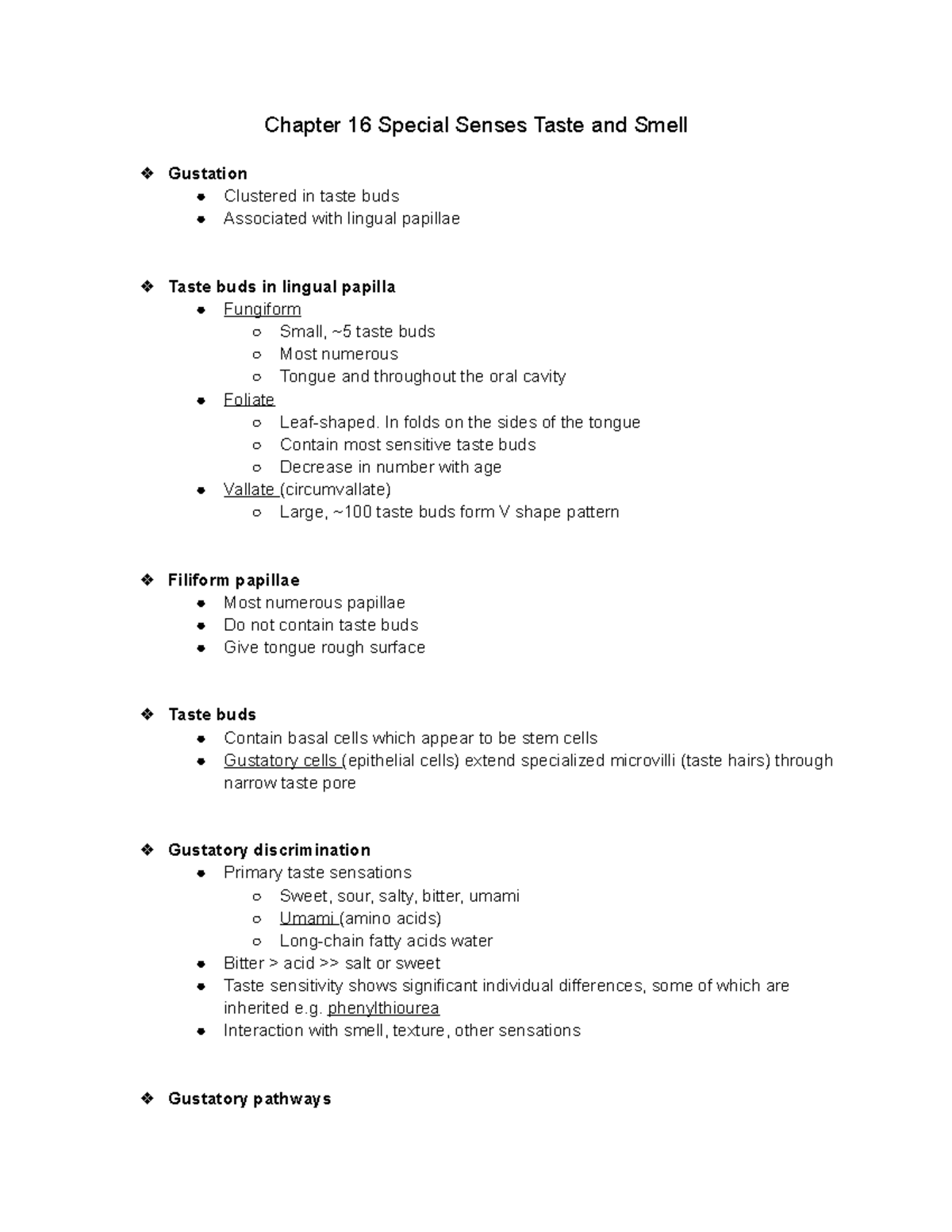 Ch. 16 Taste/ Smell - Chapter 16 Special Senses Taste and Smell ...