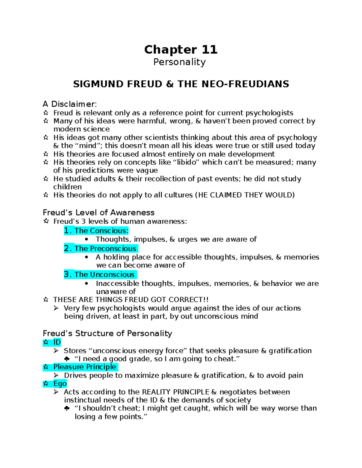Chapter 11 psyc - Lecture notes - Chapter 11 Personality SIGMUND FREUD ...