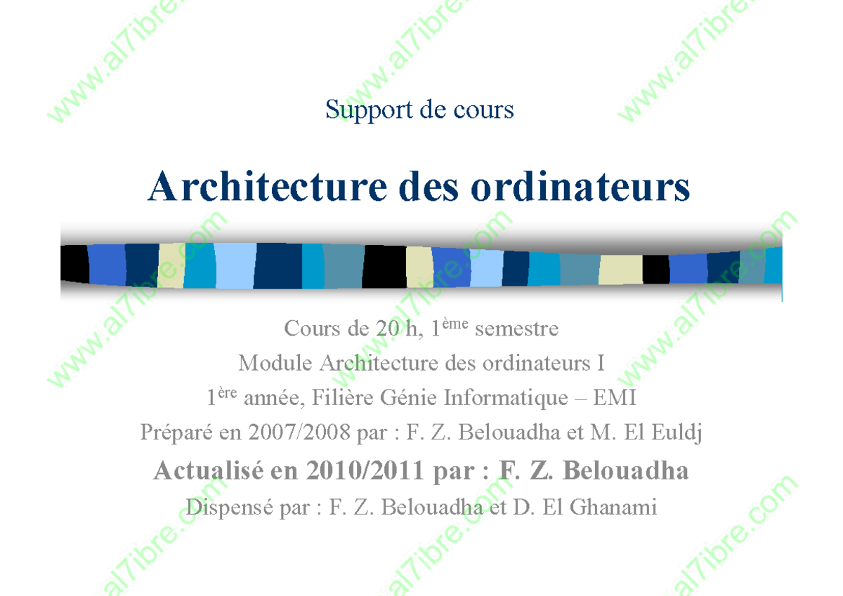 Cours Architecture des Ordinateurs 1 - Cours de 20 h, 1 ème semestre ...
