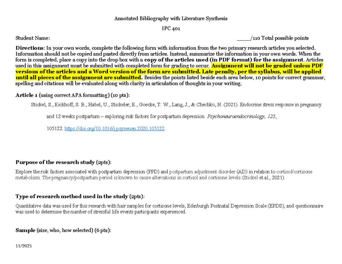 Annotated Bibliography - Information should not be copied and pasted ...