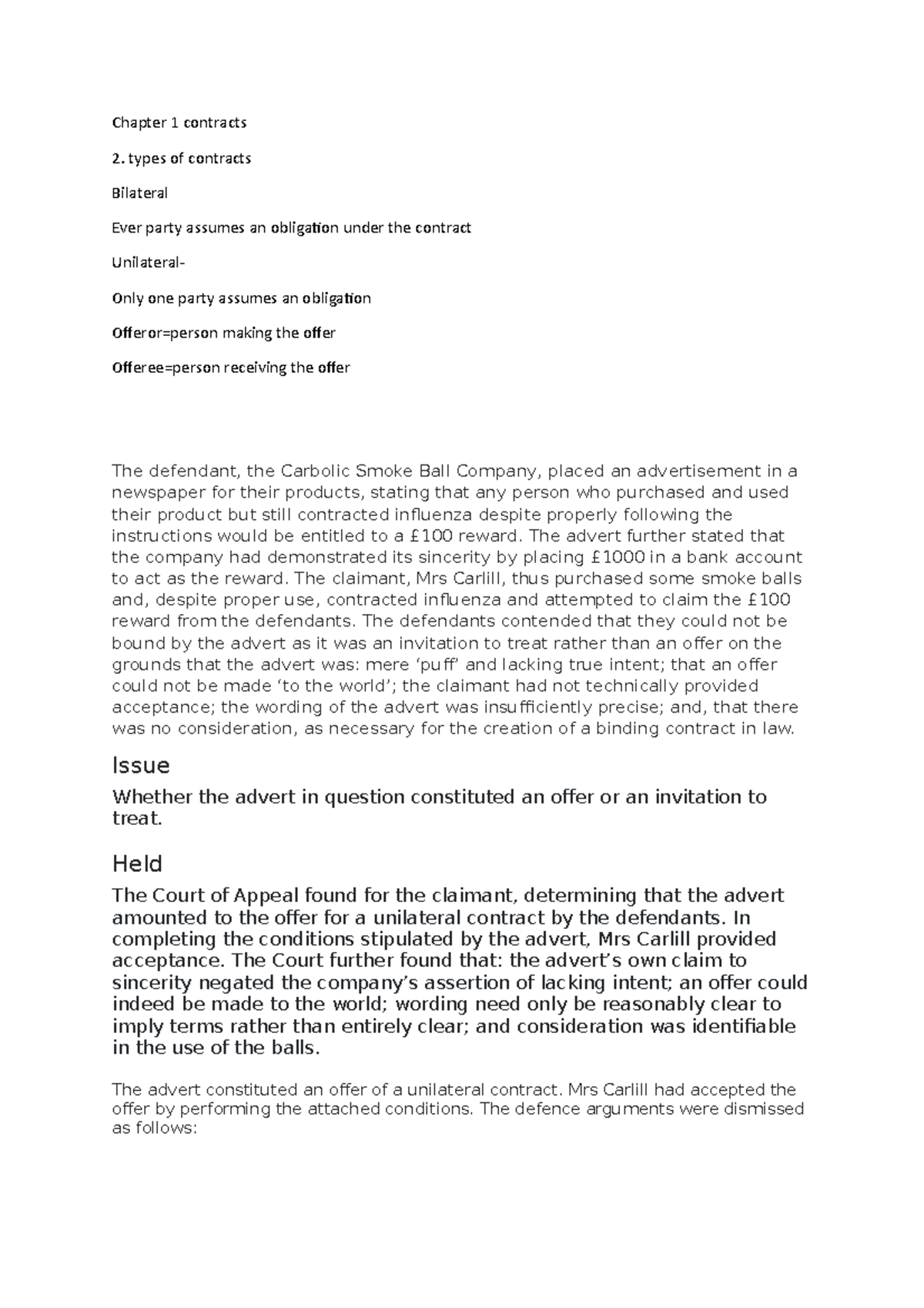 Chapter 1 contracts - brief - Chapter 1 contracts types of contracts ...