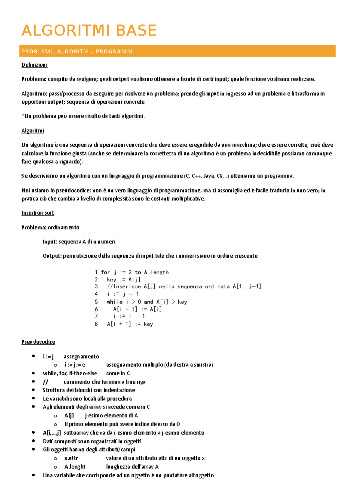Schemi Algoritmi di base - ALGORITMI BASE PROBLEMI, ALGORITMI ...