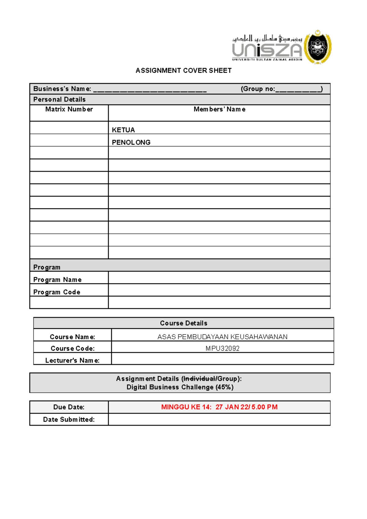Tugasan 1-APK - Pengurusan perniagaan e commerce - ASSIGNMENT COVER SHEET Business’s Name: - Studocu