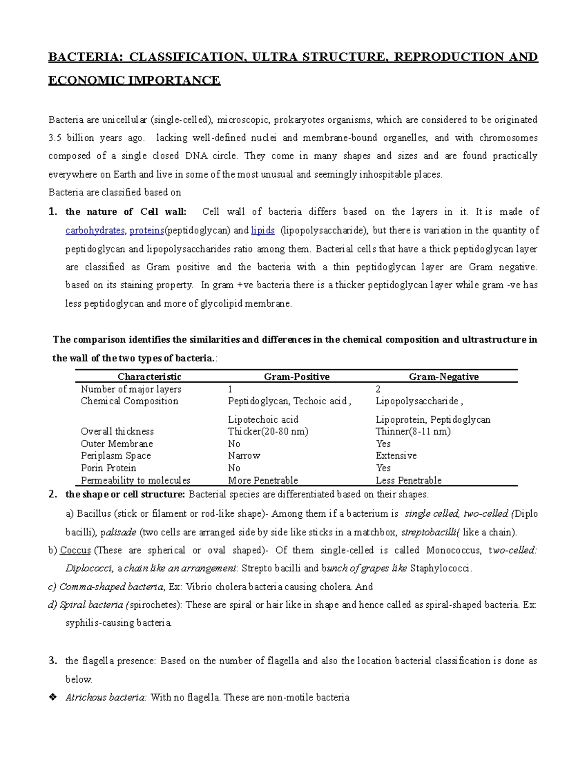 Bacteria - Good notes - BACTERIA: CLASSIFICATION, ULTRA STRUCTURE ...