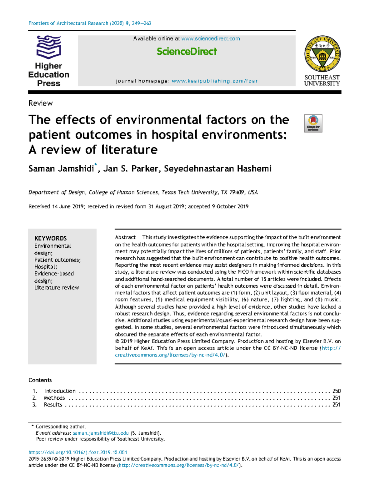 The effects of environmental factor on patient outcomes in hospital ...