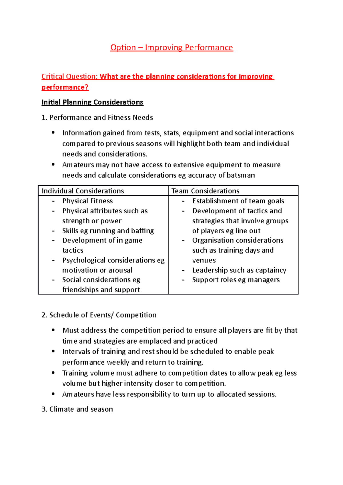 PDHPE Notes Option Improving Performance - Option – Improving ...