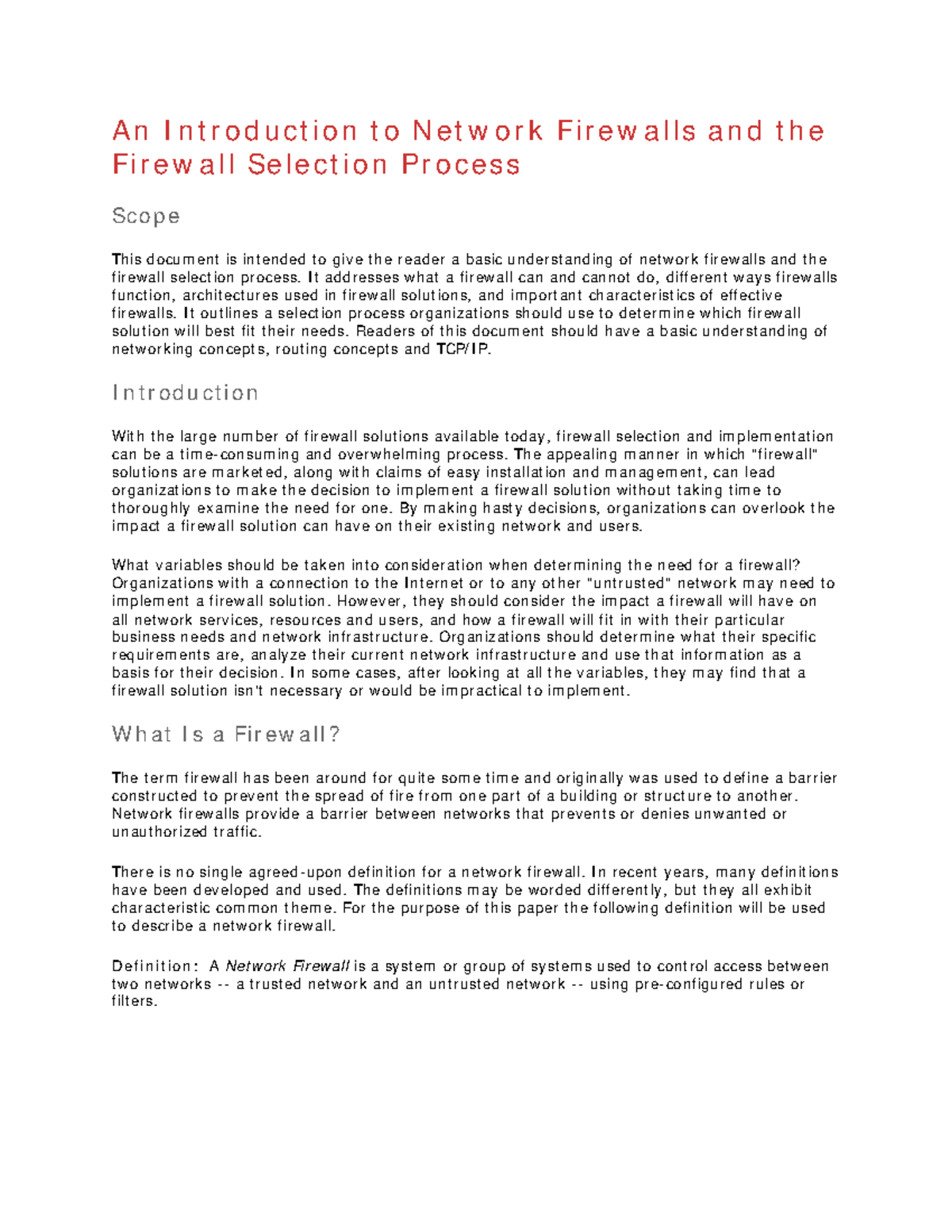An Introduction to Network Firewalls and the Firewall Selection Process ...
