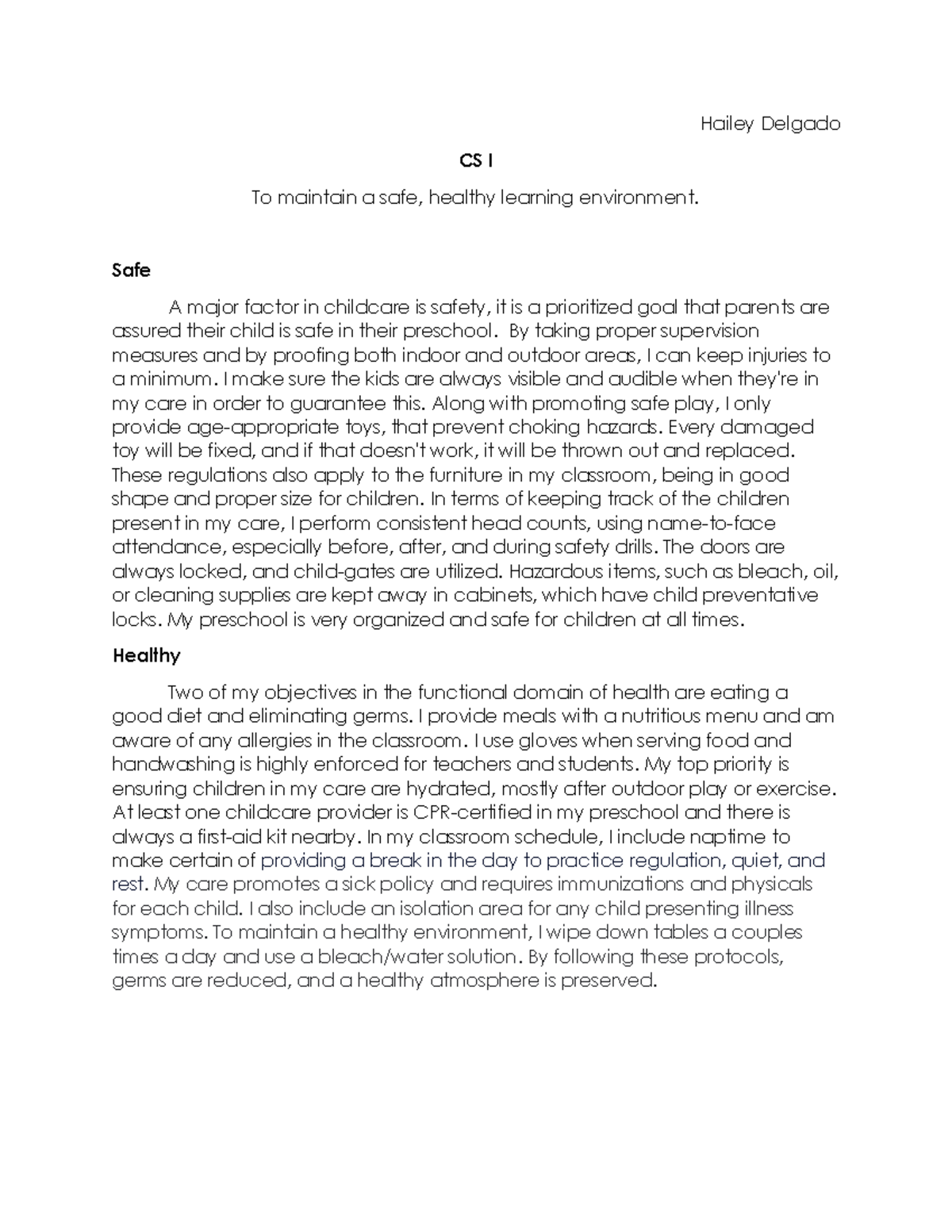 CS I Hailey Delgado print - Hailey Delgado CS I To maintain a safe ...