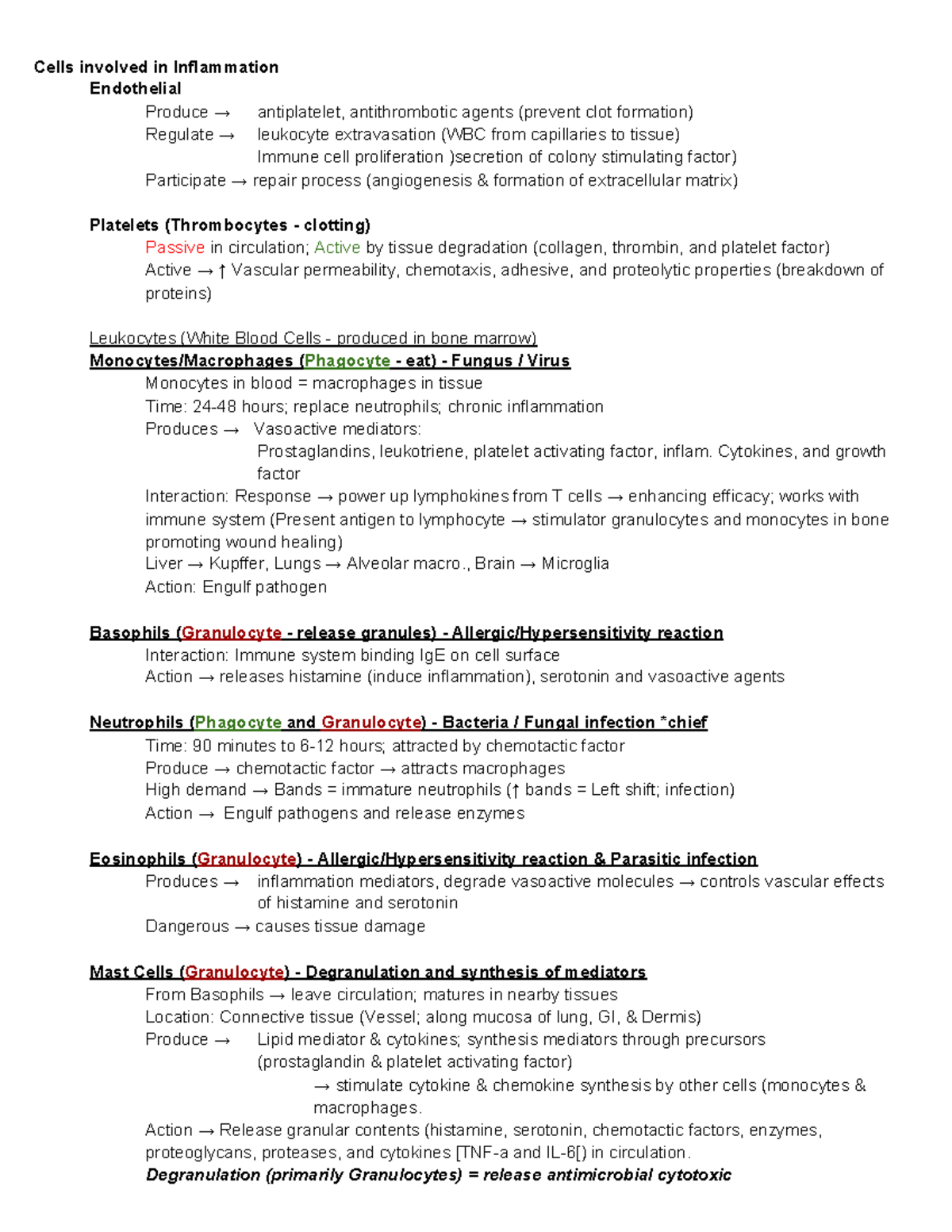 Pathophysiology - Inflammation - Cells involved in Inflammation ...