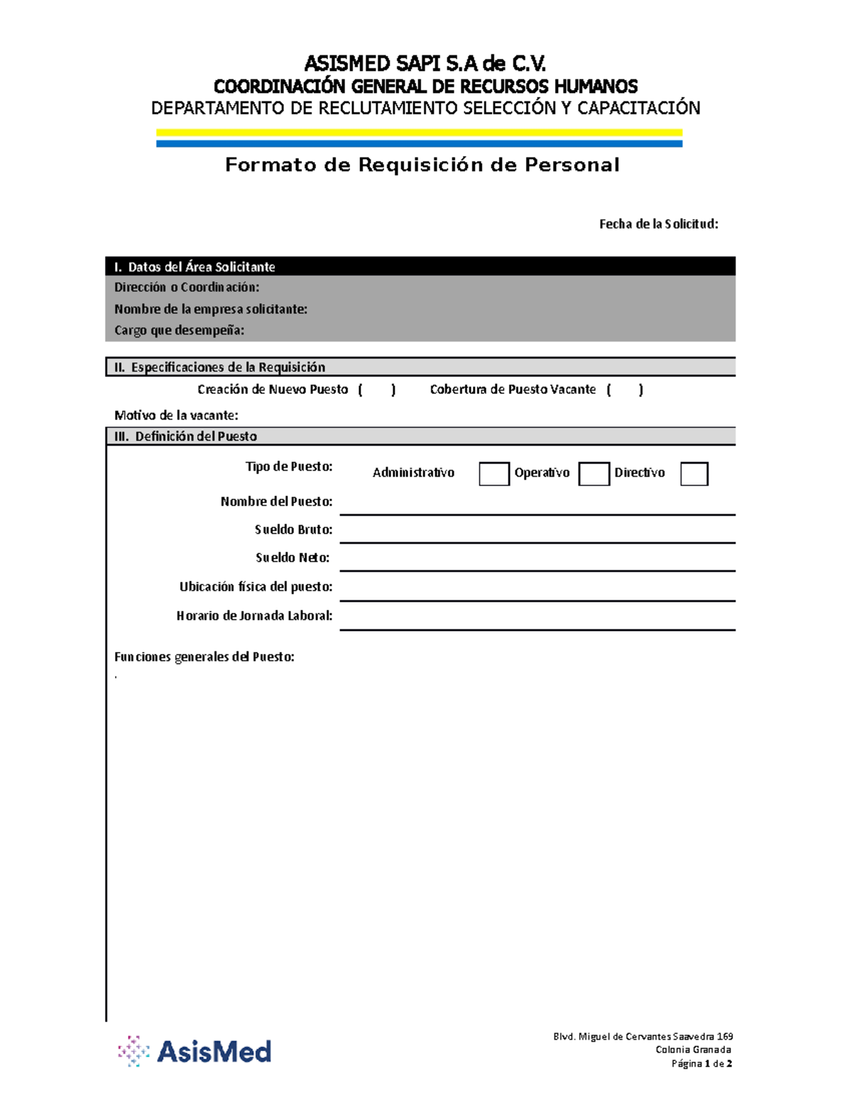Formato DE Requisicion DE Personal Asismed - COORDINACIÓN GENERAL DE ...