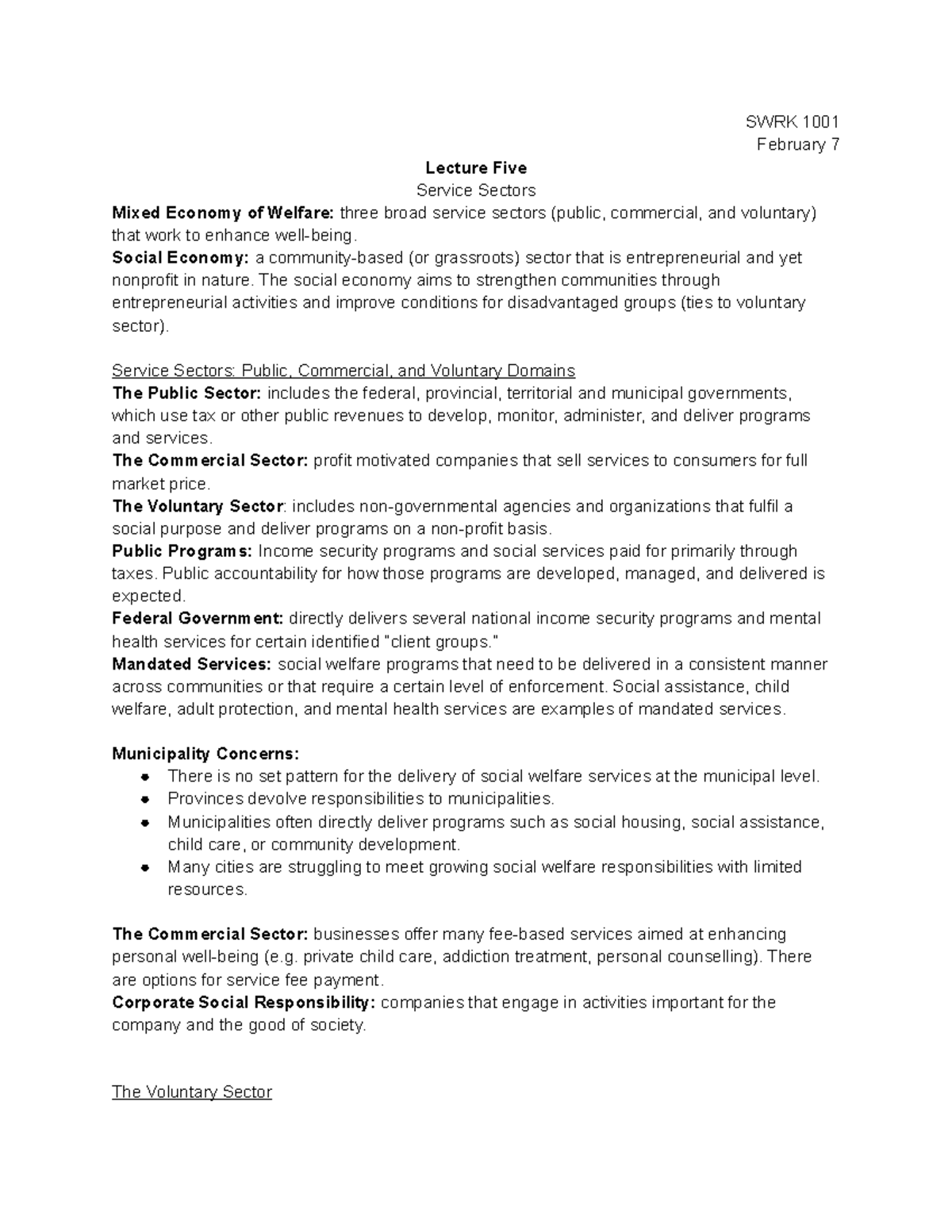 SWRK Feb 7 - Lecture notes 5 - SWRK 1001 February 7 Lecture Five ...