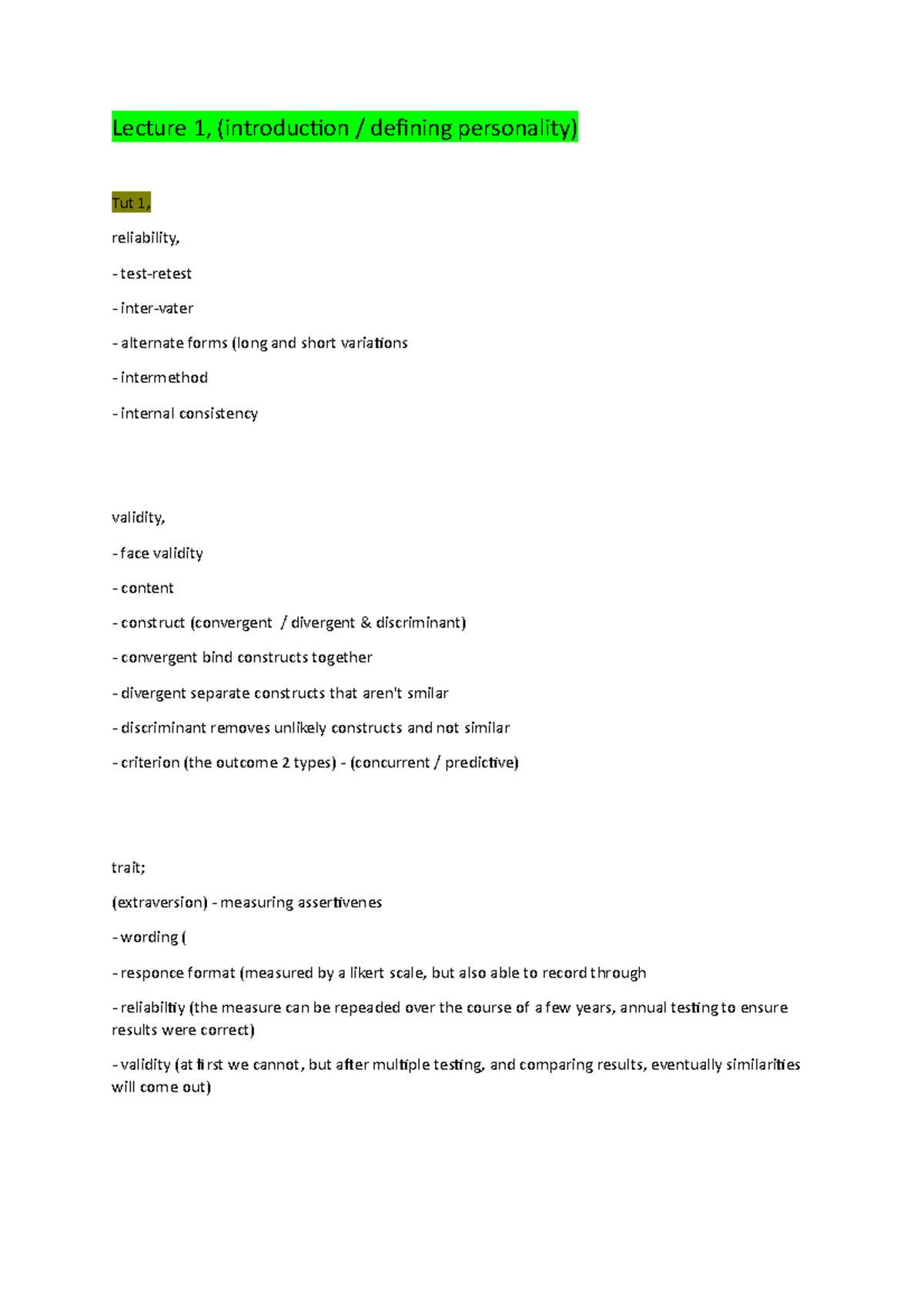 Lecture 1, PSY391 psychology - Lecture 1, (introduction / defining ...