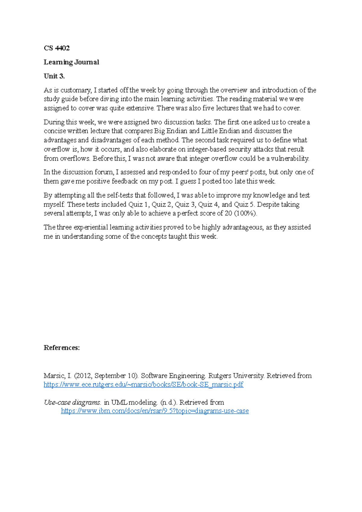 CS 4402 Learning Journal Unit3 - As is customary, I started off the week by going through the ...