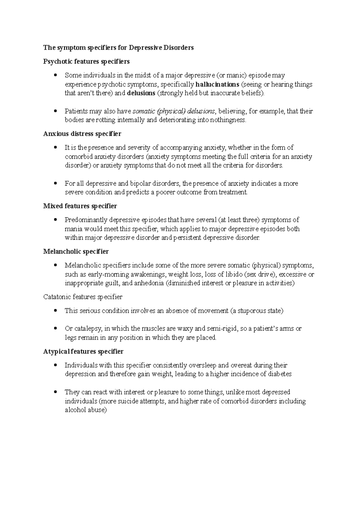 The symptom specifiers for Depressive Disorders N4 - The symptom ...