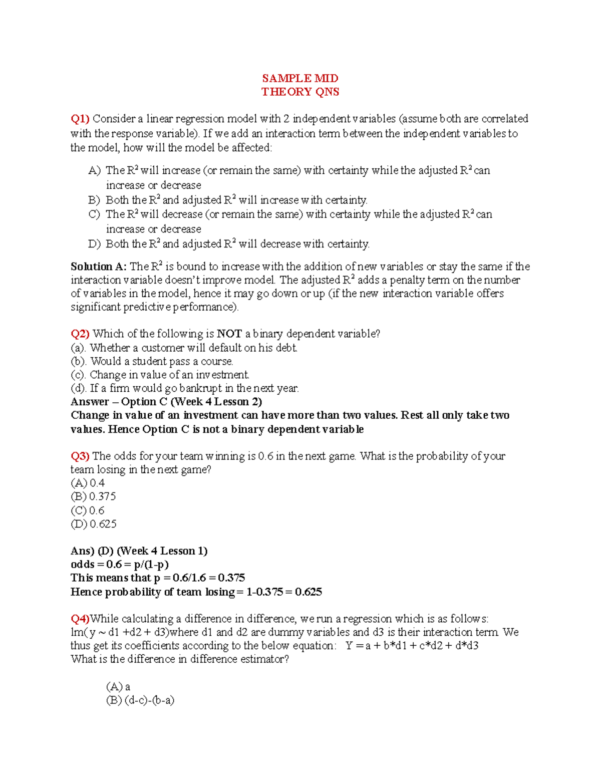 Sample Midterm Solutions - SAMPLE MID THEORY QNS Q1) Consider a linear ...