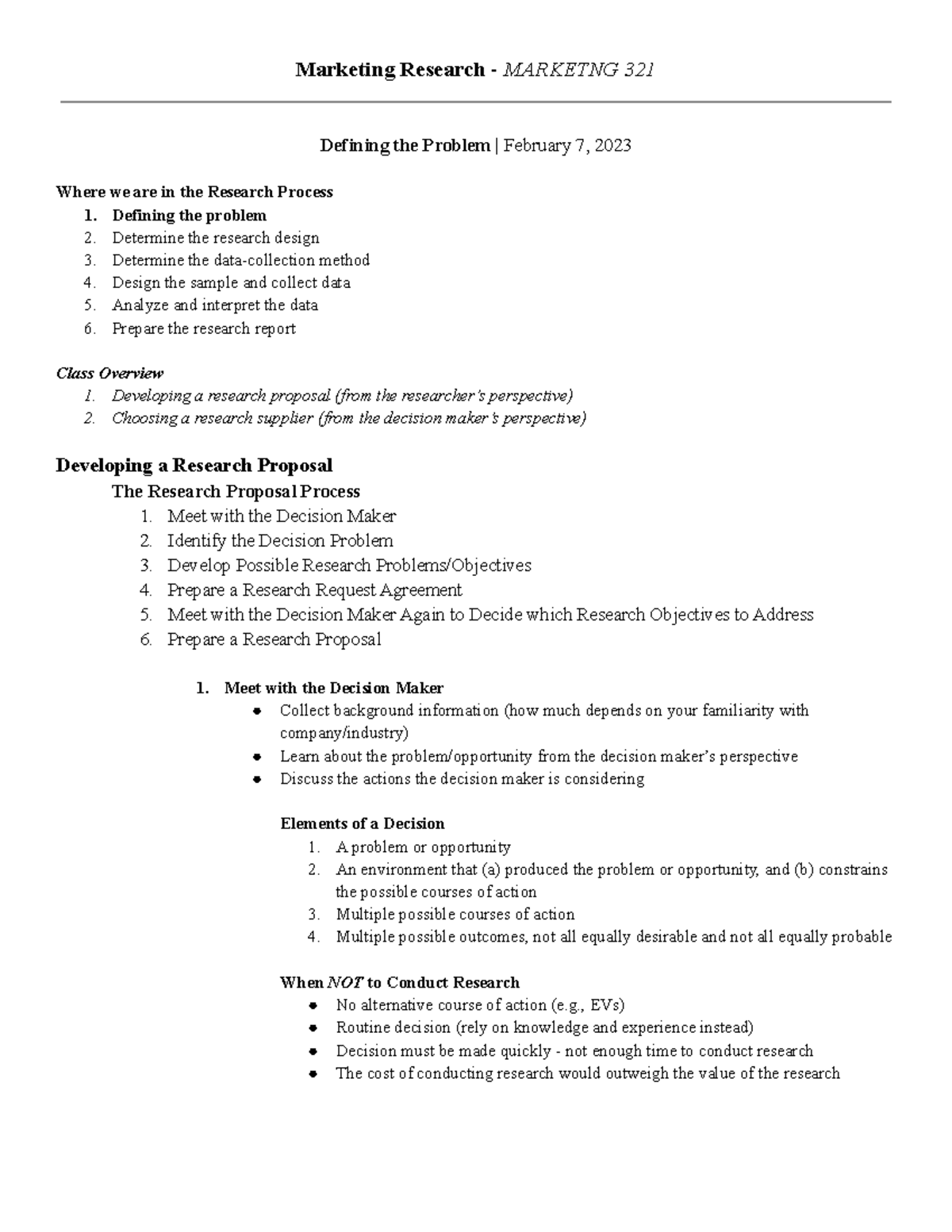 Defining the Problem - Class Overview: 1. Developing a Research Proposal 2. Choosing a Research ...