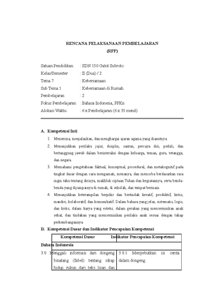 RPP Kelas 2 - Tema 7 - Subtema 2 - Pembelajaran 2 - RENCANA PELAKSANAAN PEMBELAJARAN (RPP ...