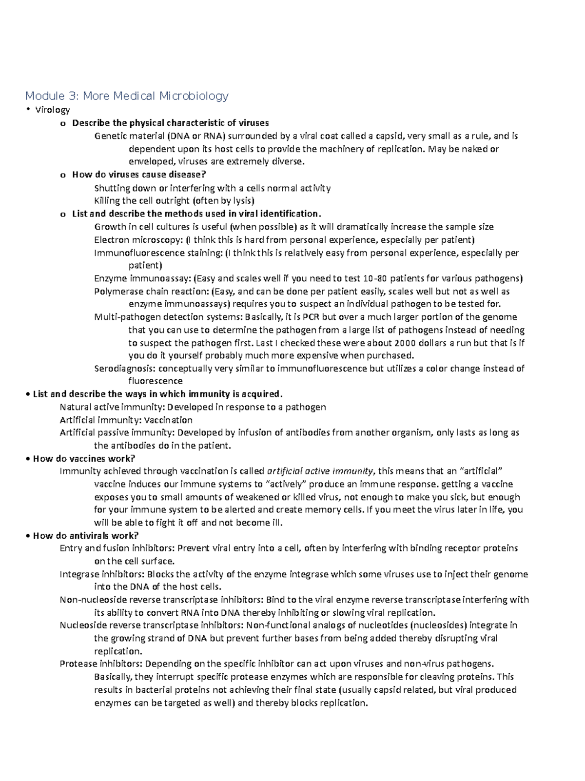 Bio 205 Midterm Study Guide module 3 2022 08 29 - Module 3: More Medical Microbiology • Virology ...