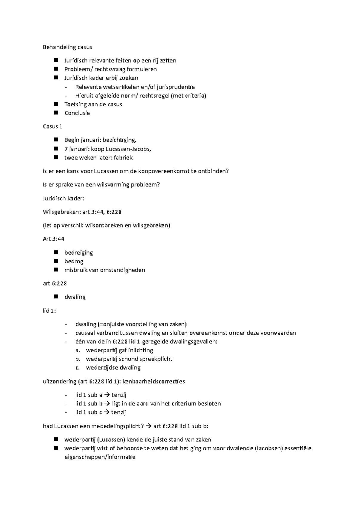Burgerlijk recht responsiecollege - Behandeling casus Juridisch ...
