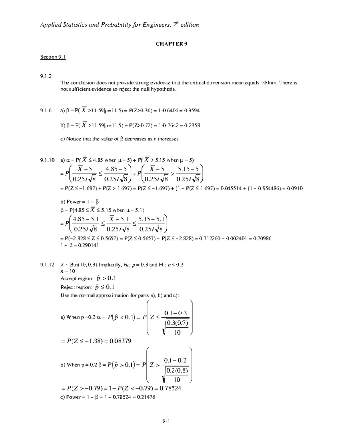 Ch9 excercises solutions - Applied Statistics and Probability for ...