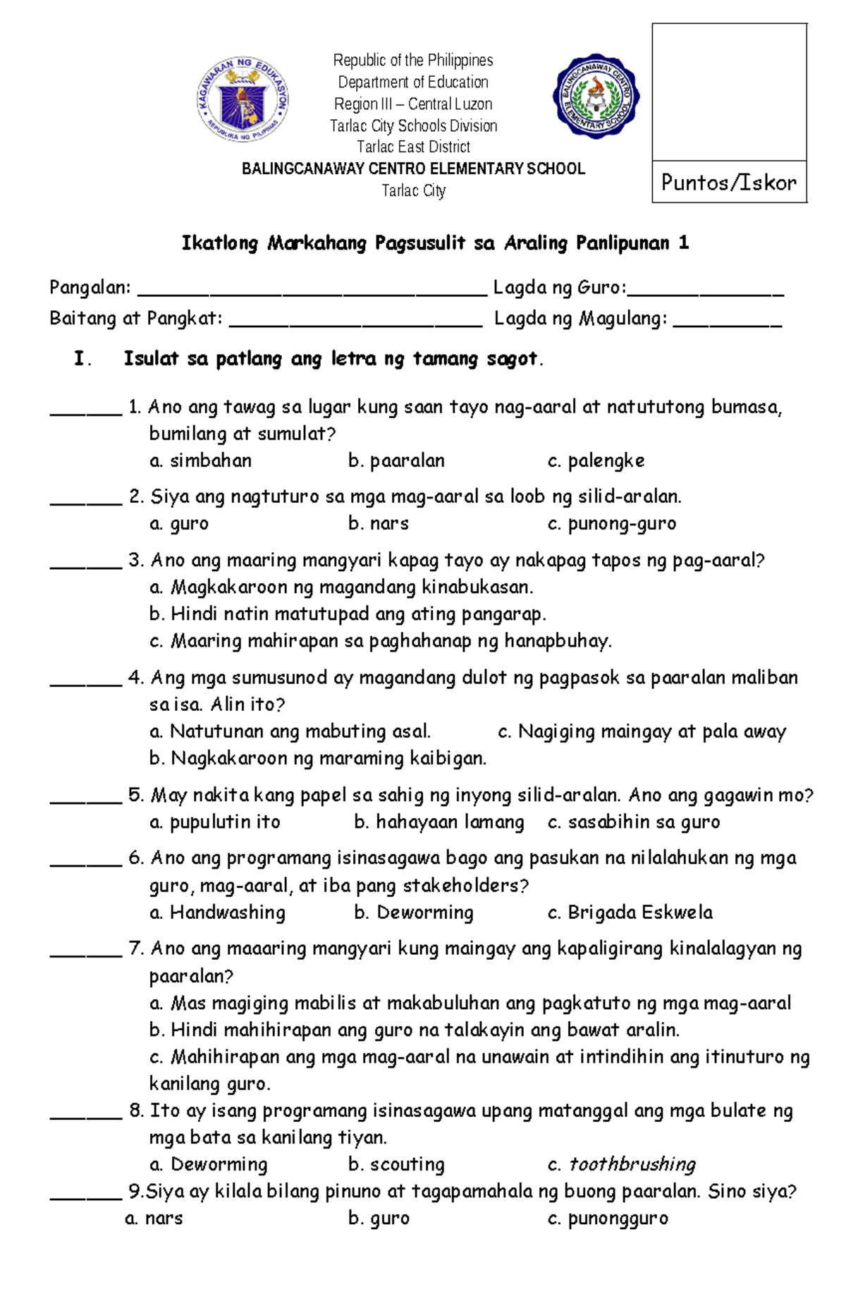3rd-Quarter-Test-AP 23'24 - Republic of the Philippines Department of ...