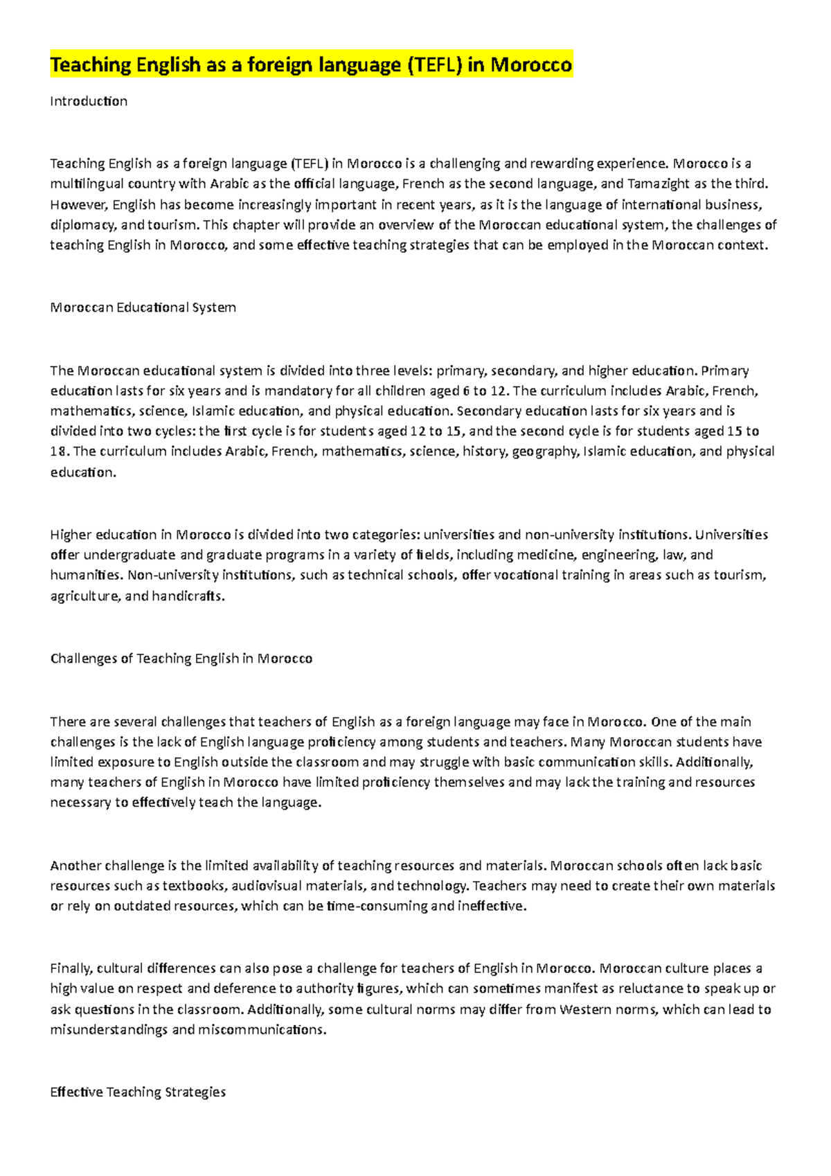 Teaching English as a foreign language (TEFL) in Morocco - Teaching English as a foreign ...