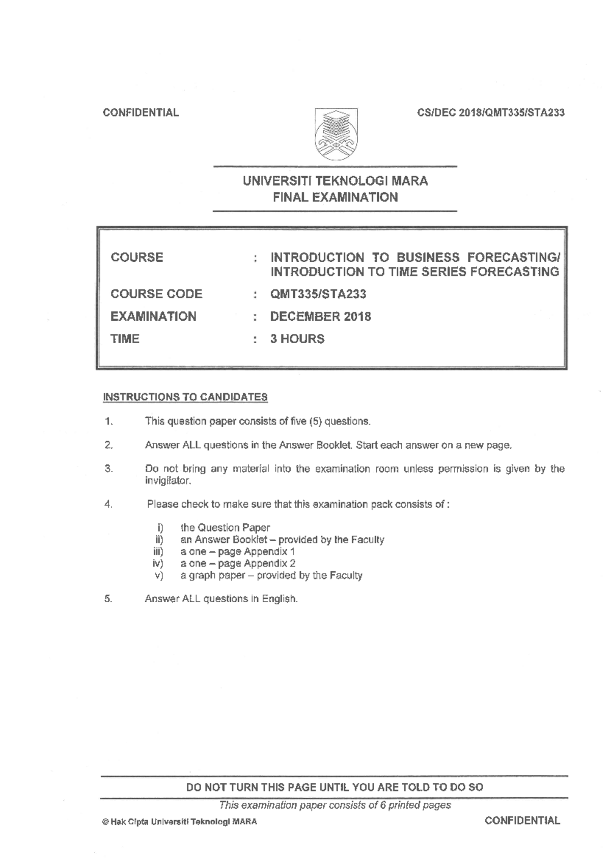 2018 12 STA233 - Past Year - Actuarial Science - Studocu