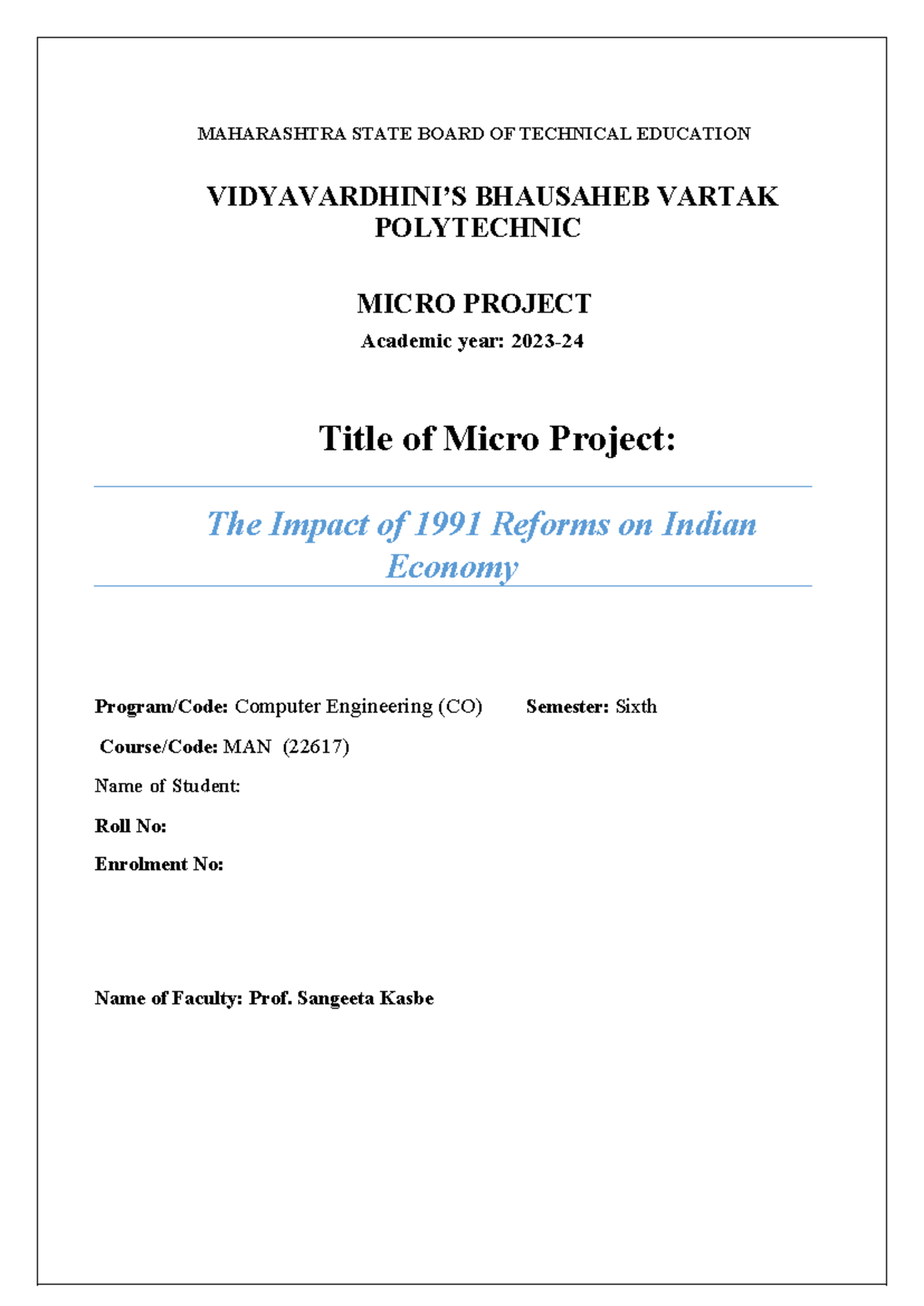 Manmp - managment mirco project - MAHARASHTRA STATE BOARD OF TECHNICAL ...