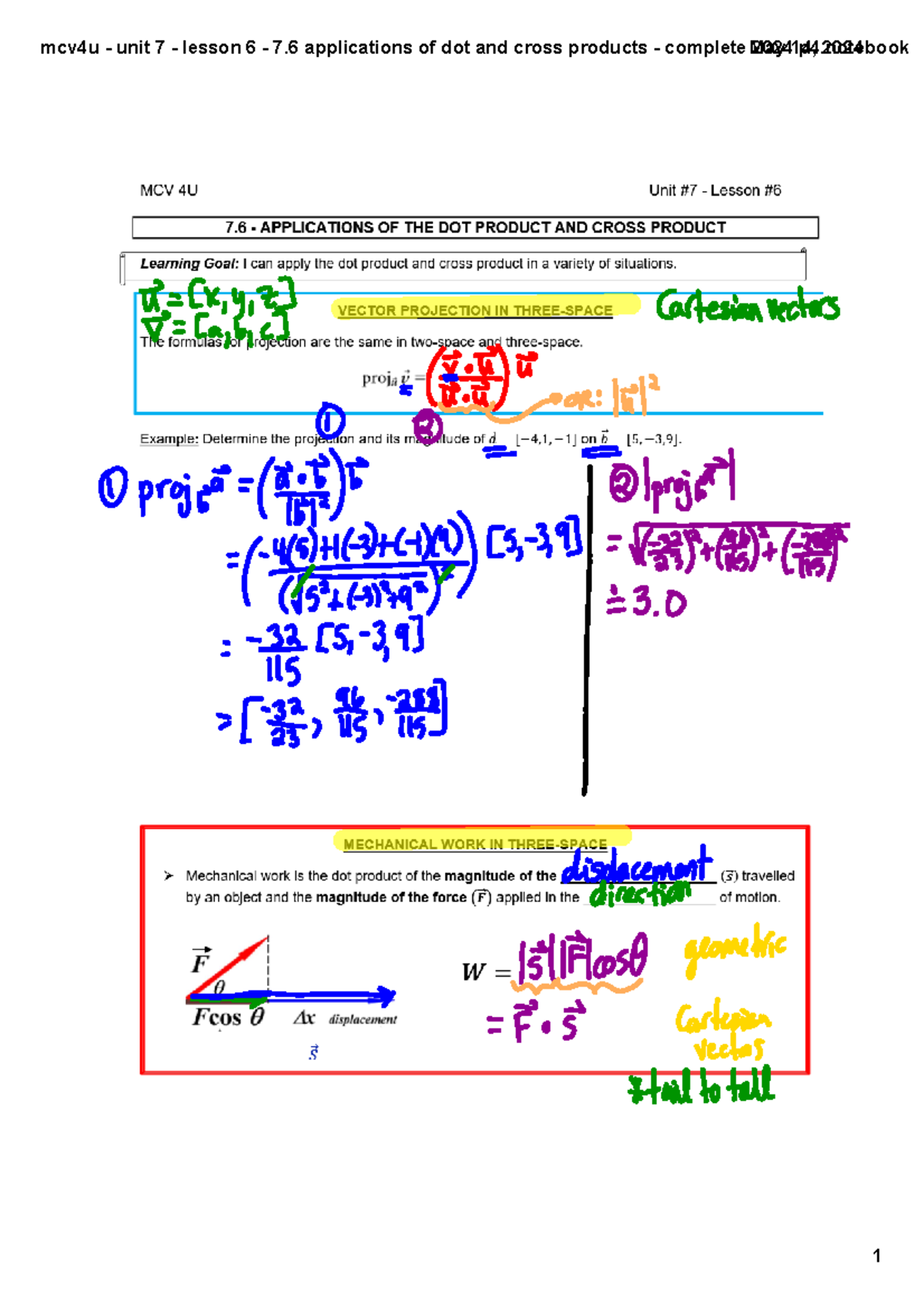 Mcv4u - unit 7 - lesson 6 - 7.6 applications of dot and cross products ...