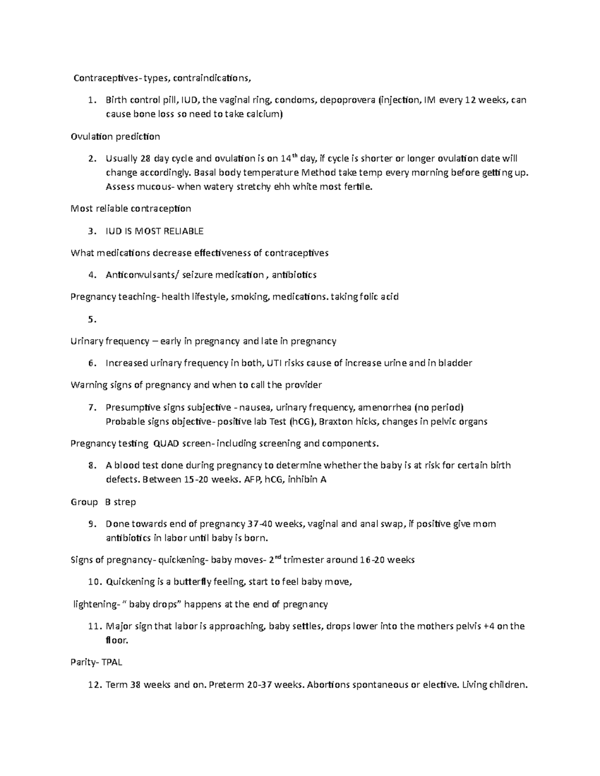 blueprint to quiz 2 questions - Contraceptives- types ...