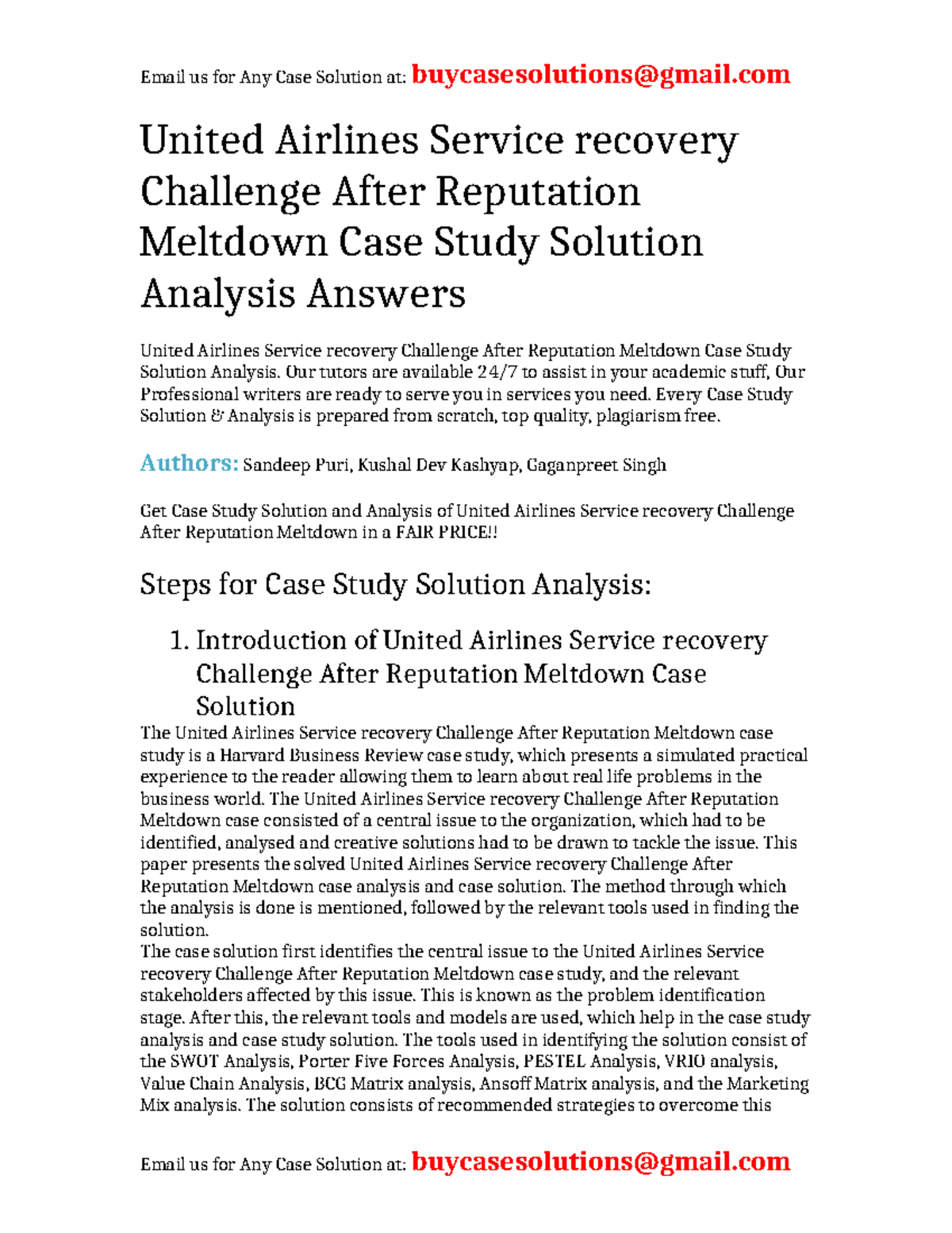 Case Solution United Airlines Service recovery Challenge After ...