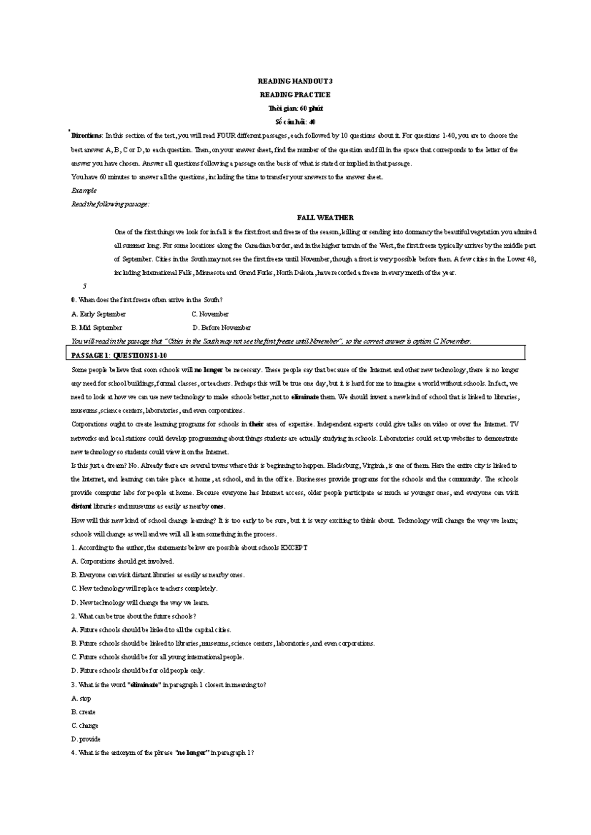 Reading handout 3 Reading practice - READING HANDOUT 3 READING PRACTICE ...