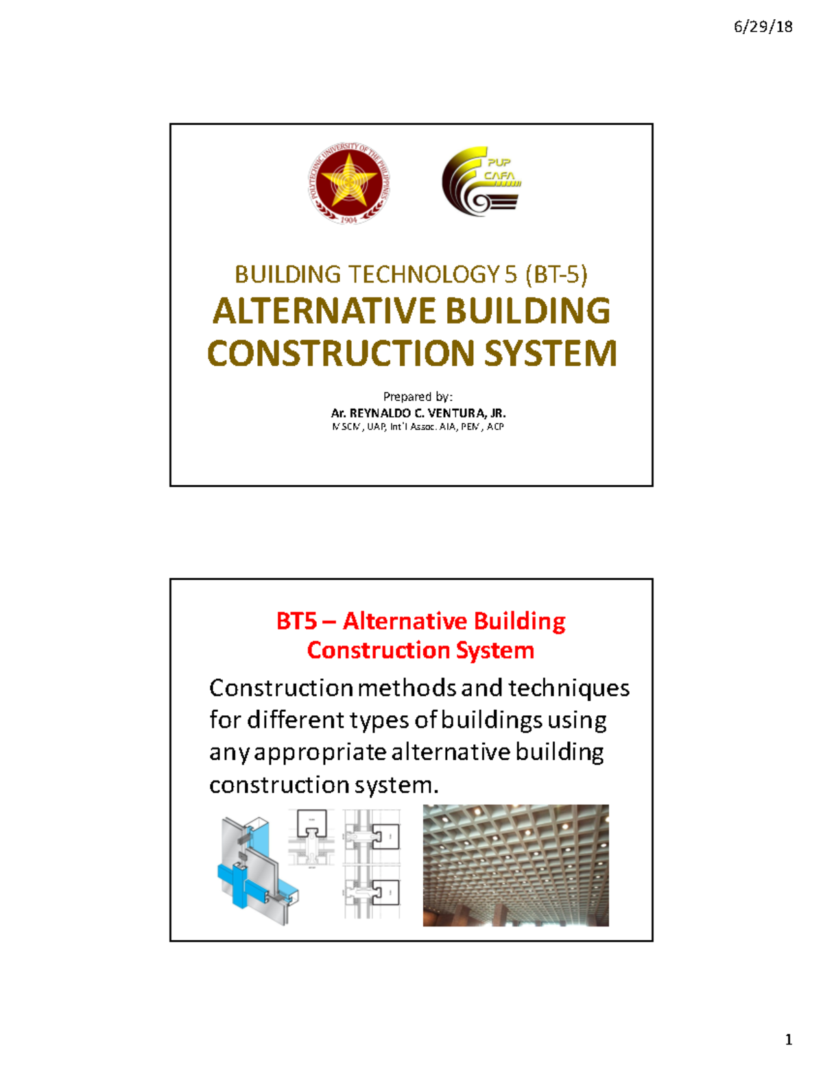 Pdfcoffee building tech 5 - BUILDING TECHNOLOGY 5 (BT-5) ALTERNATIVE ...