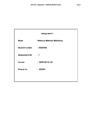 DPR3705 Assignment 1 Answers - DPR37 05 ASSIGNMENT 1 NAME Karabo ...