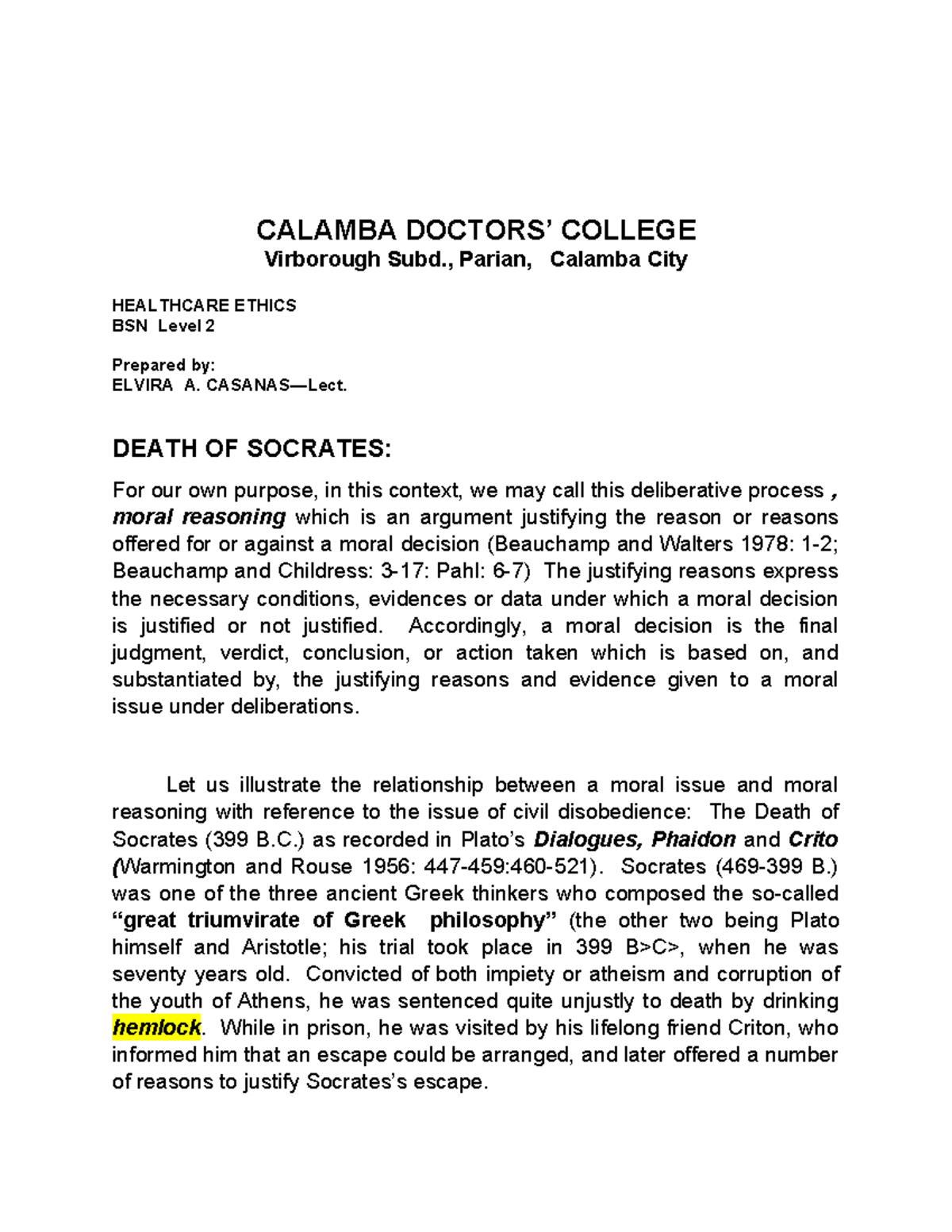 Death-OF- Socrates - GO FUTURE NURSE - CALAMBA DOCTORS’ COLLEGE ...