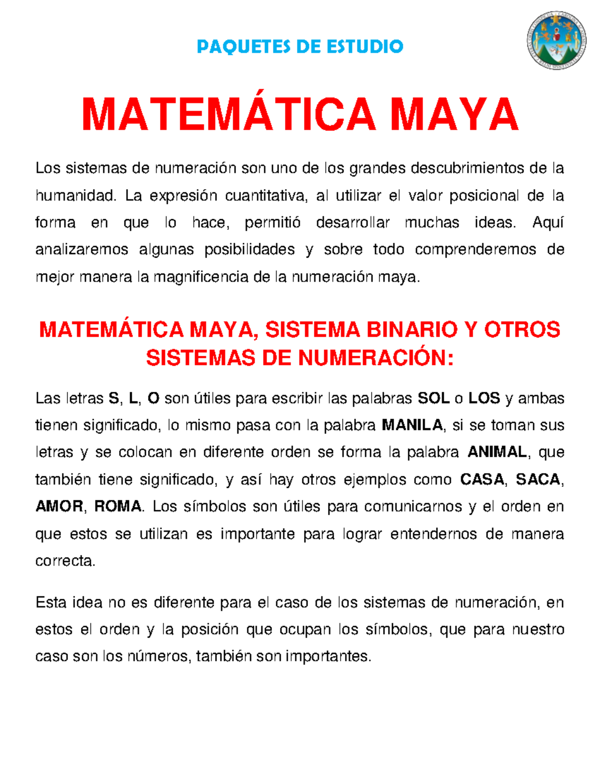 Matemática MAYA-1 - Resumen - MATEMÁTICA MAYA Los sistemas de ...