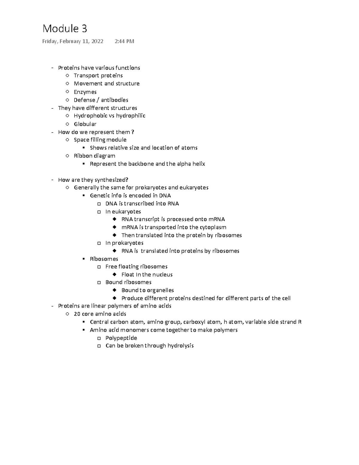 Bio 1a03 Theme 1 module 3 notes - WƌŽƚĞŝŶƐ ŚĂǀĞ ǀĂƌŝŽƵƐ ĨƵŶĐƚŝŽŶƐ ż ...