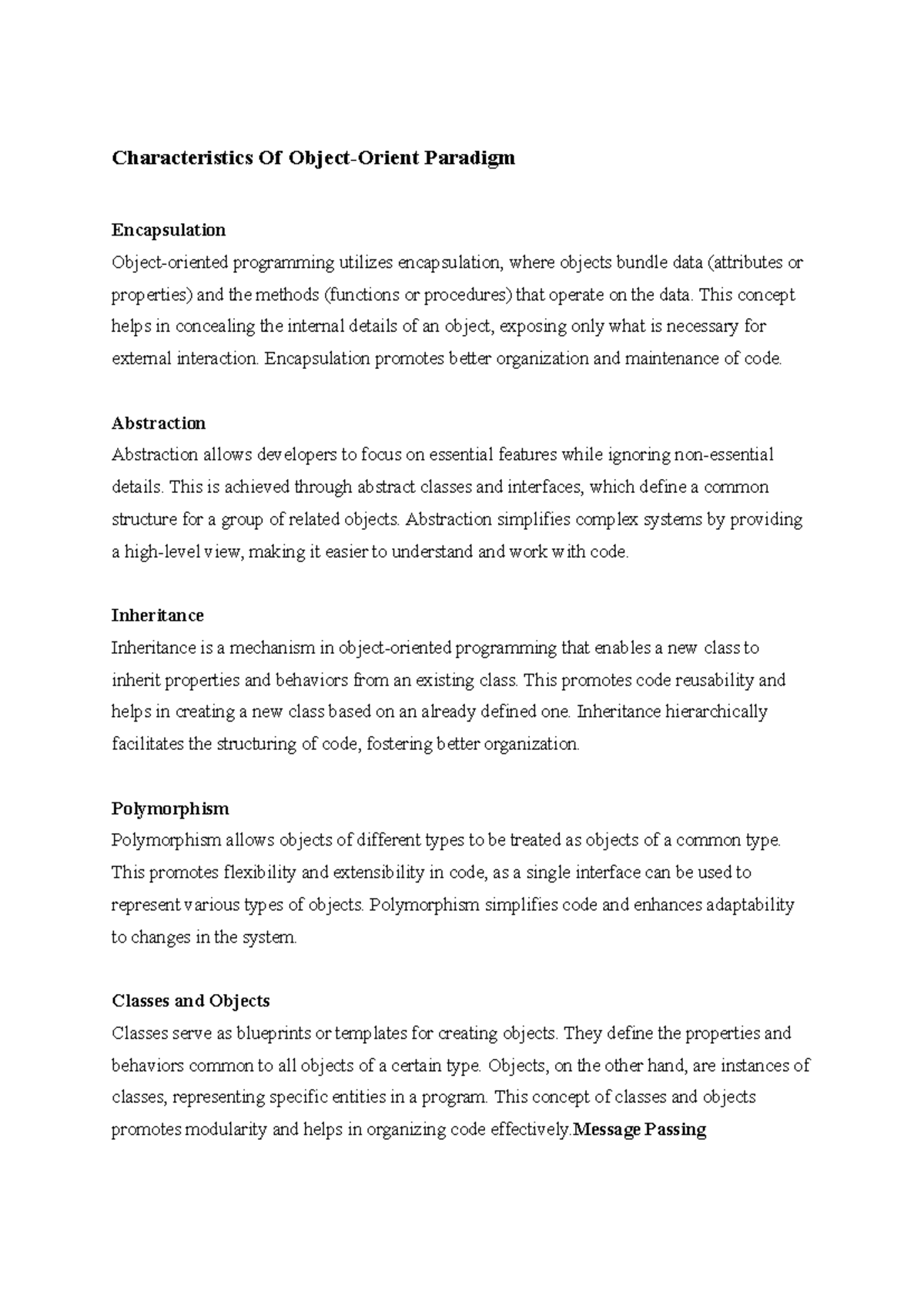 Homework Ap Summary Hnd In Computing Characteristics Of Object Orient Paradigm Encapsulation