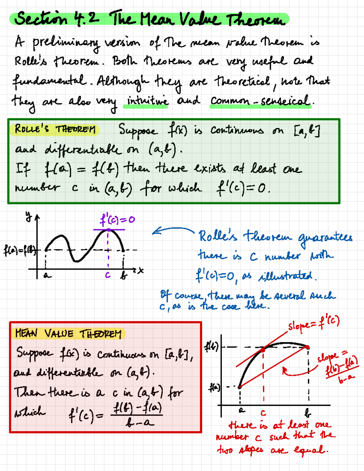 4.2 mean value theorem - Section 4 The Mean ValueTheorem A preliminary version of the mean value ...