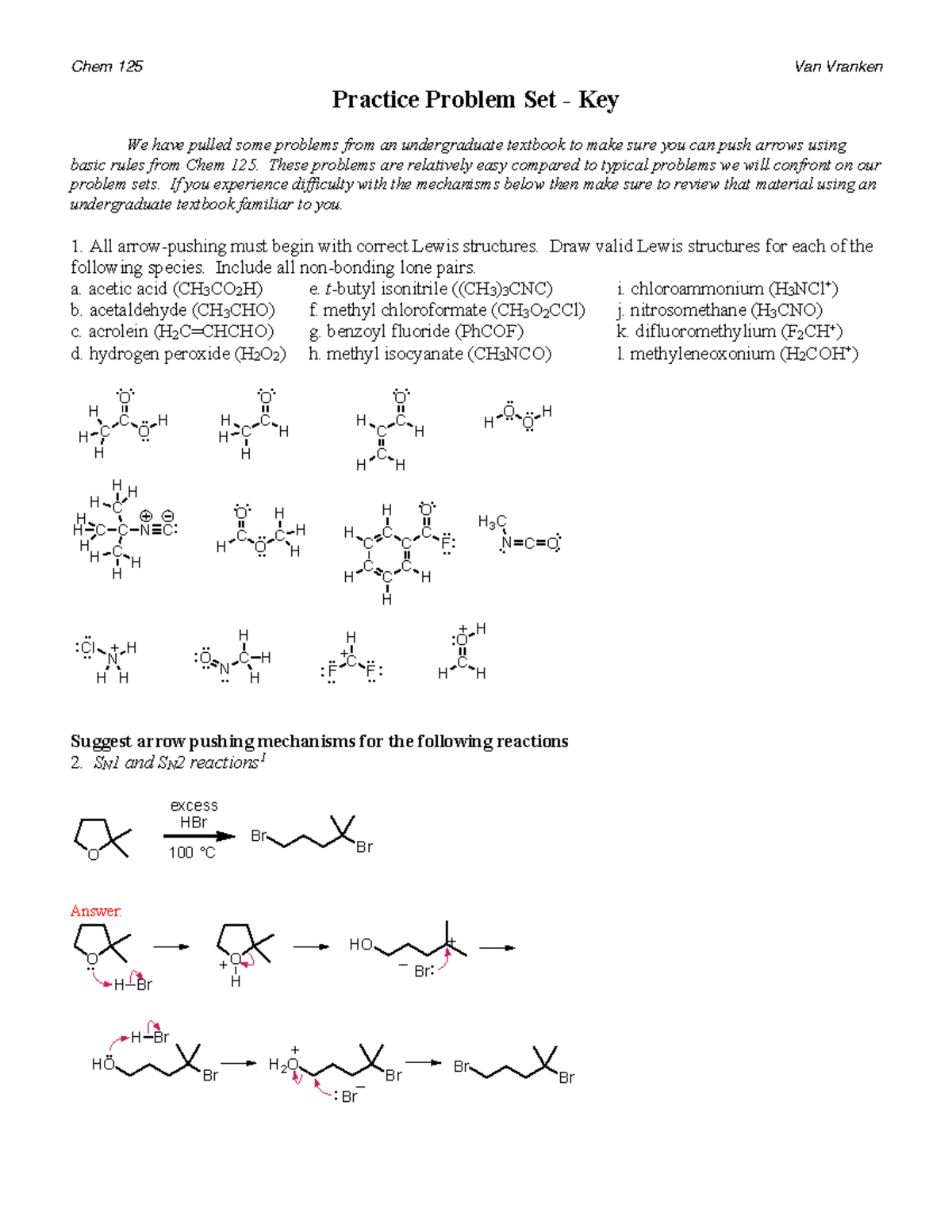 Problem Set 0 Key - Prof. Van Vranken - Practice Problem Set - Key We ...