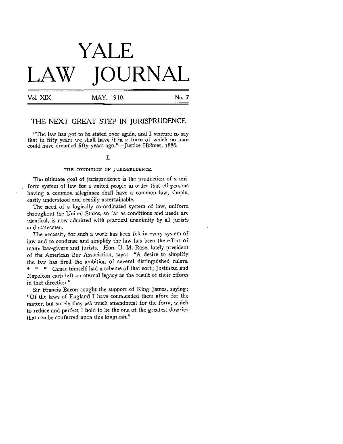 64 19Yale LJ 485 1909 1910 - YALE LAW JOURNAL Vol. XIX MAY, 1910. No. 7 ...