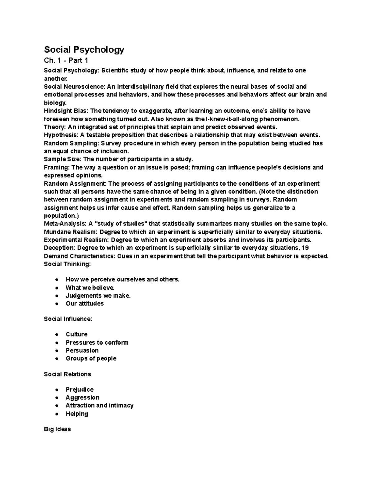 Ch. 1 - Social Psychology Ch. 1 - Part 1 Social Psychology: Scientific ...