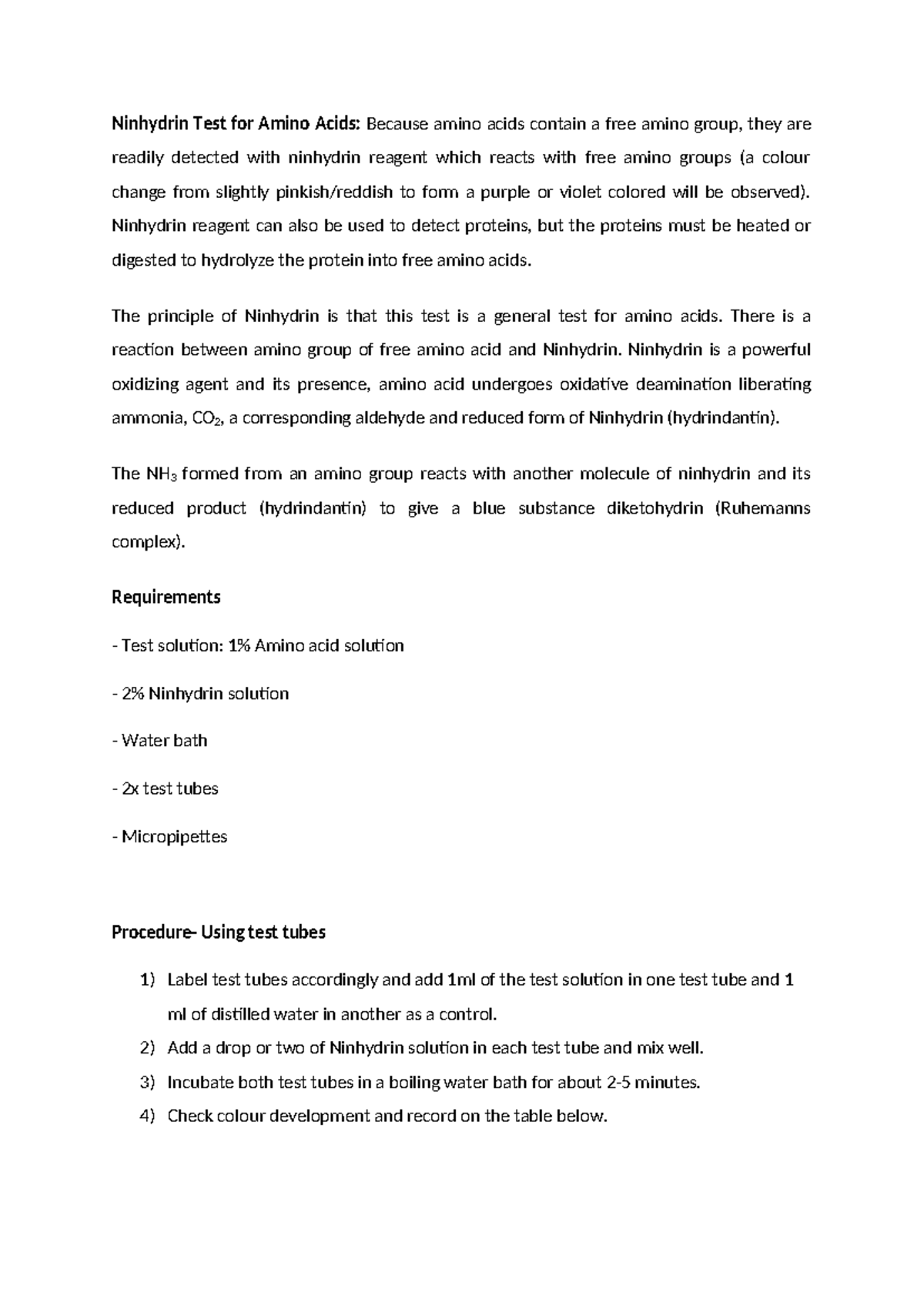 Ninhydrin Test for Amino Acids - Ninhydrin reagent can also be used to ...