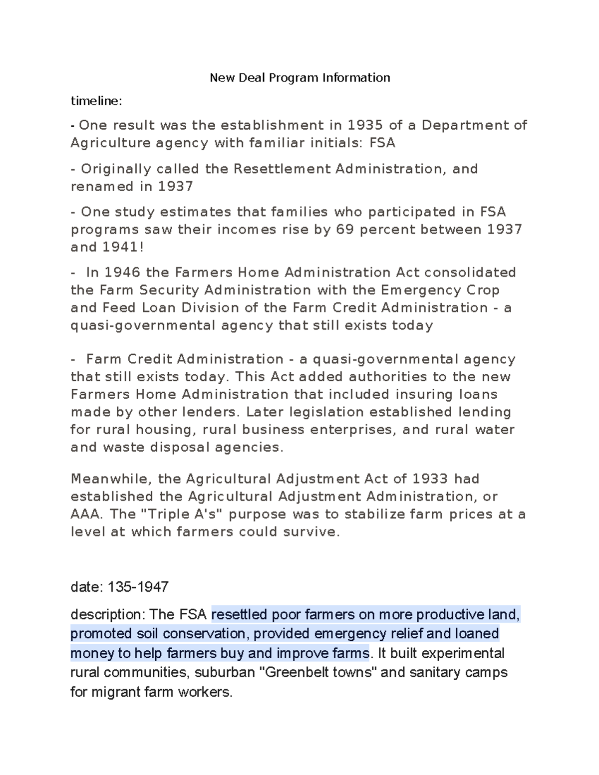 New Deal Program Links - New Deal Program Information timeline: - One ...