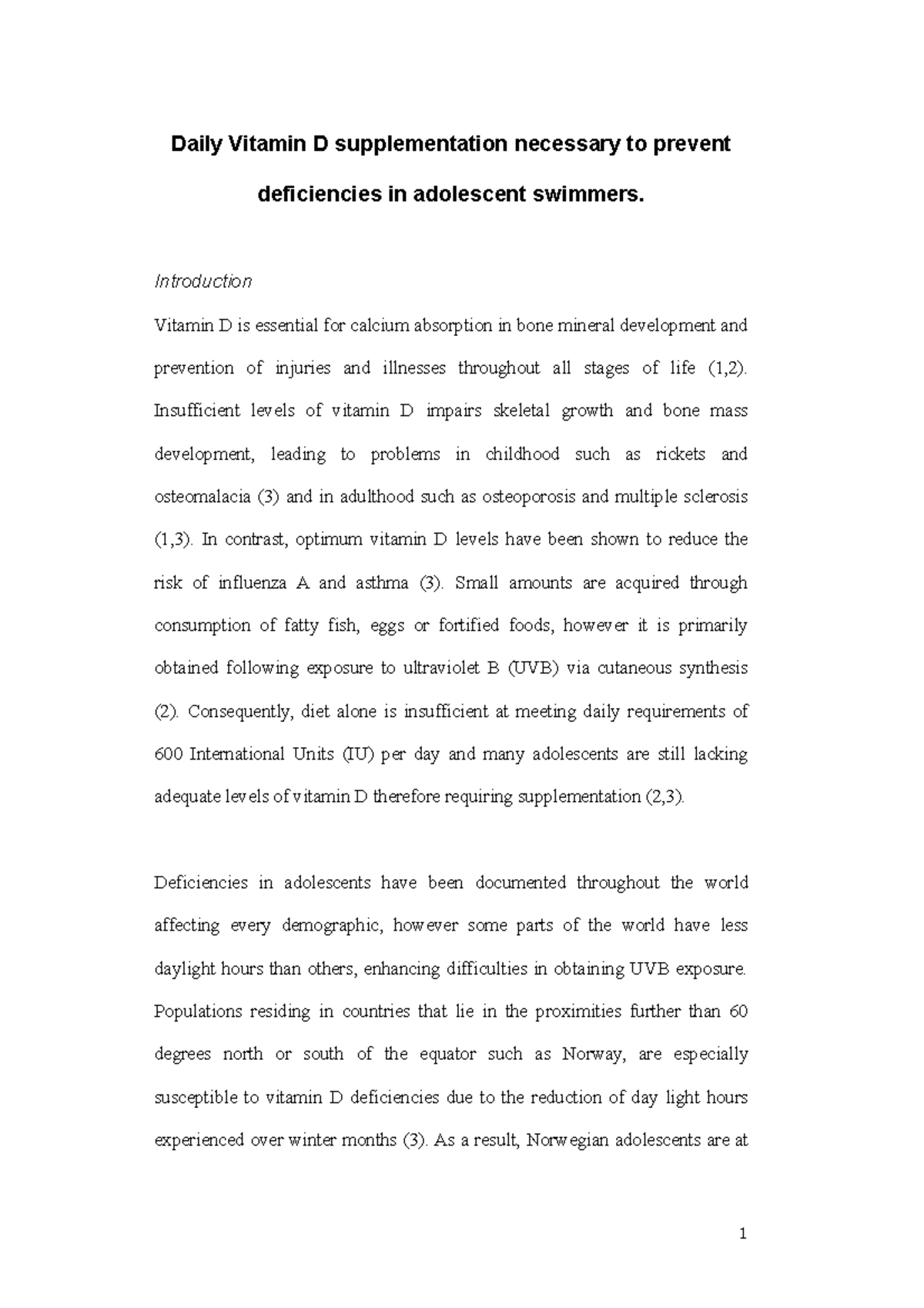 BSC100 Report - Daily Vitamin D supplementation necessary to prevent ...
