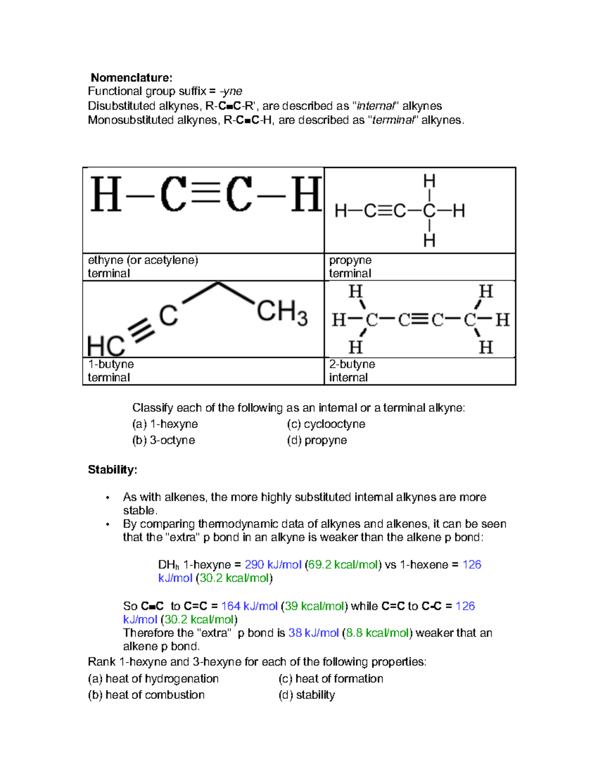 Unit 9 Alkynes Lecture Notes - Nomenclature: Functional group suffix ...