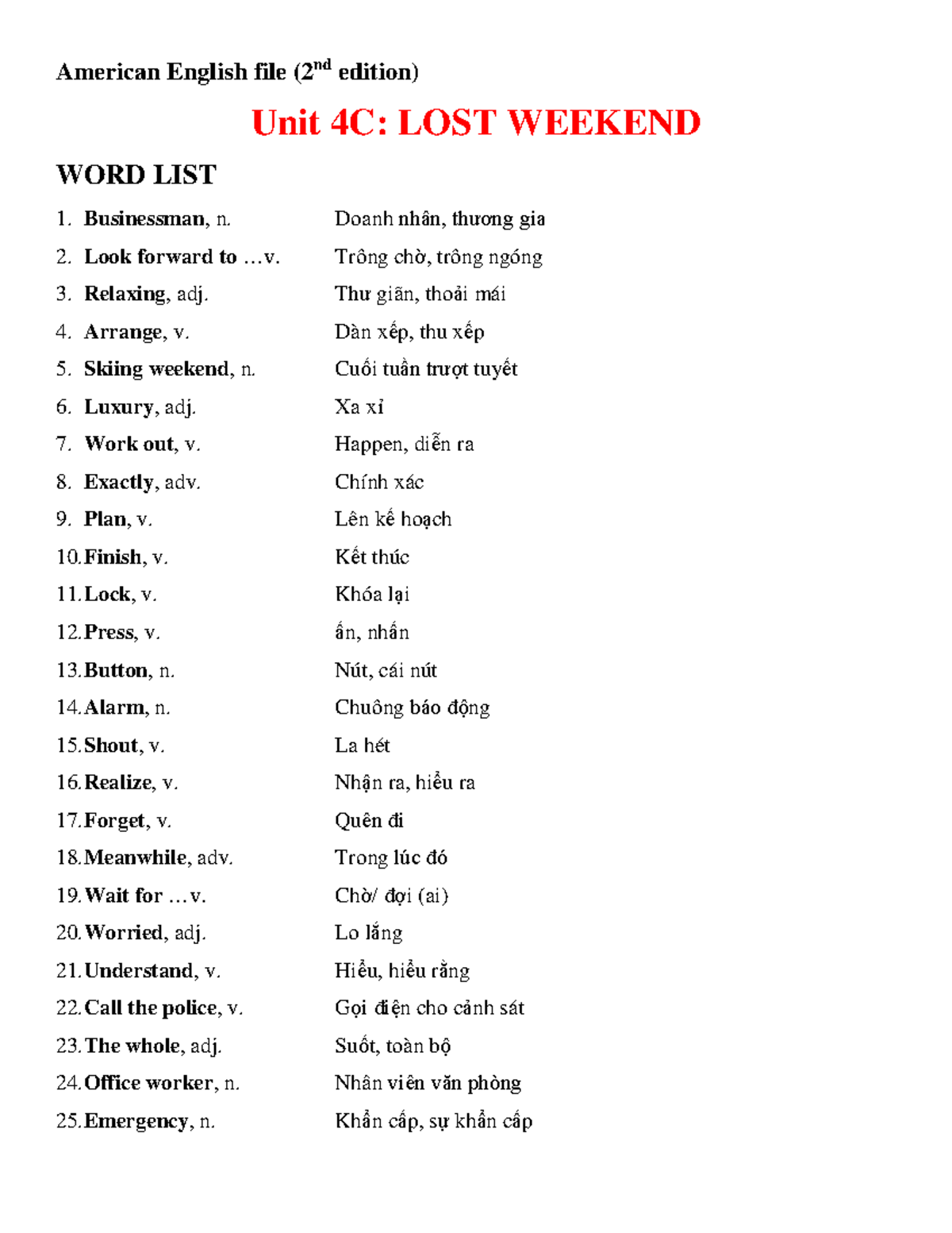 Word List 4C - word list - American English file (2nd edition) Unit 4C ...