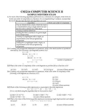 CSE214 final - answer - CSE214 COMPUTER SCIENCE II FINAL EXAM PRACTICE SOLUTIONS 1) D Maximum ...