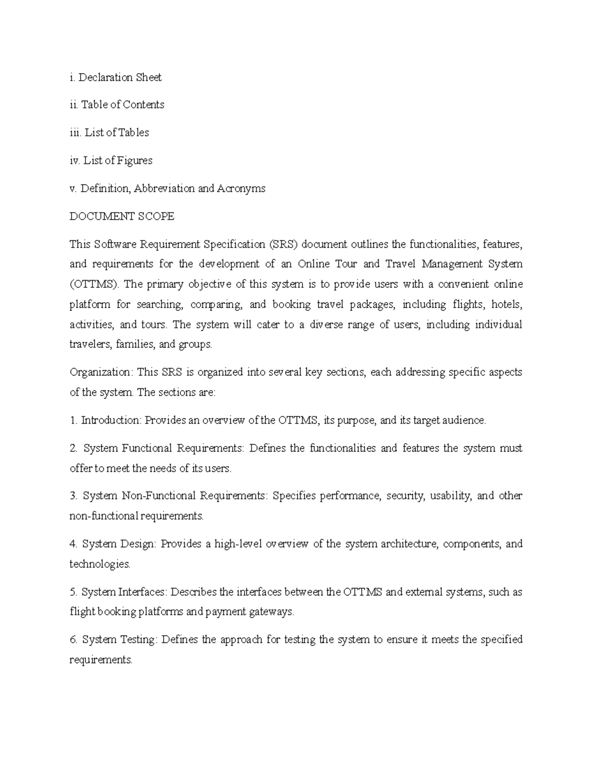 Semira SRS - aaaqw - i. Declaration Sheet ii. Table of Contents iii ...